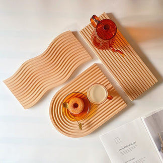 Elegant Beech Wood Wave Tray Decorative Bread & Pastry Serving Tray ...