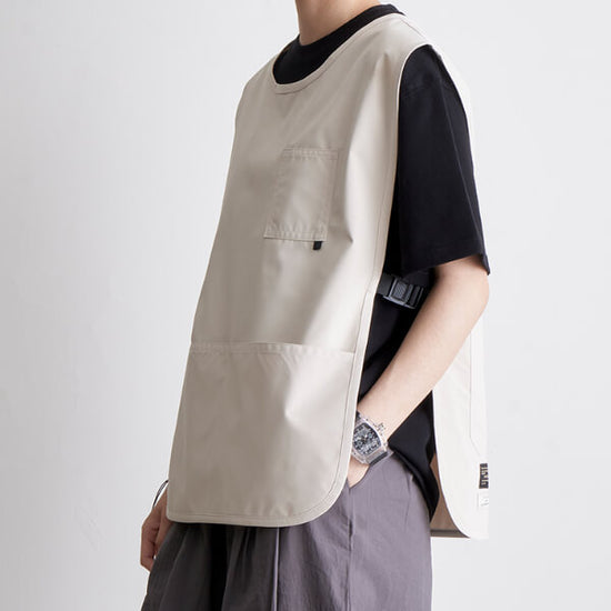 Japanese Work Apron Beige - Zen Kitchen Essential | TOUKOKU